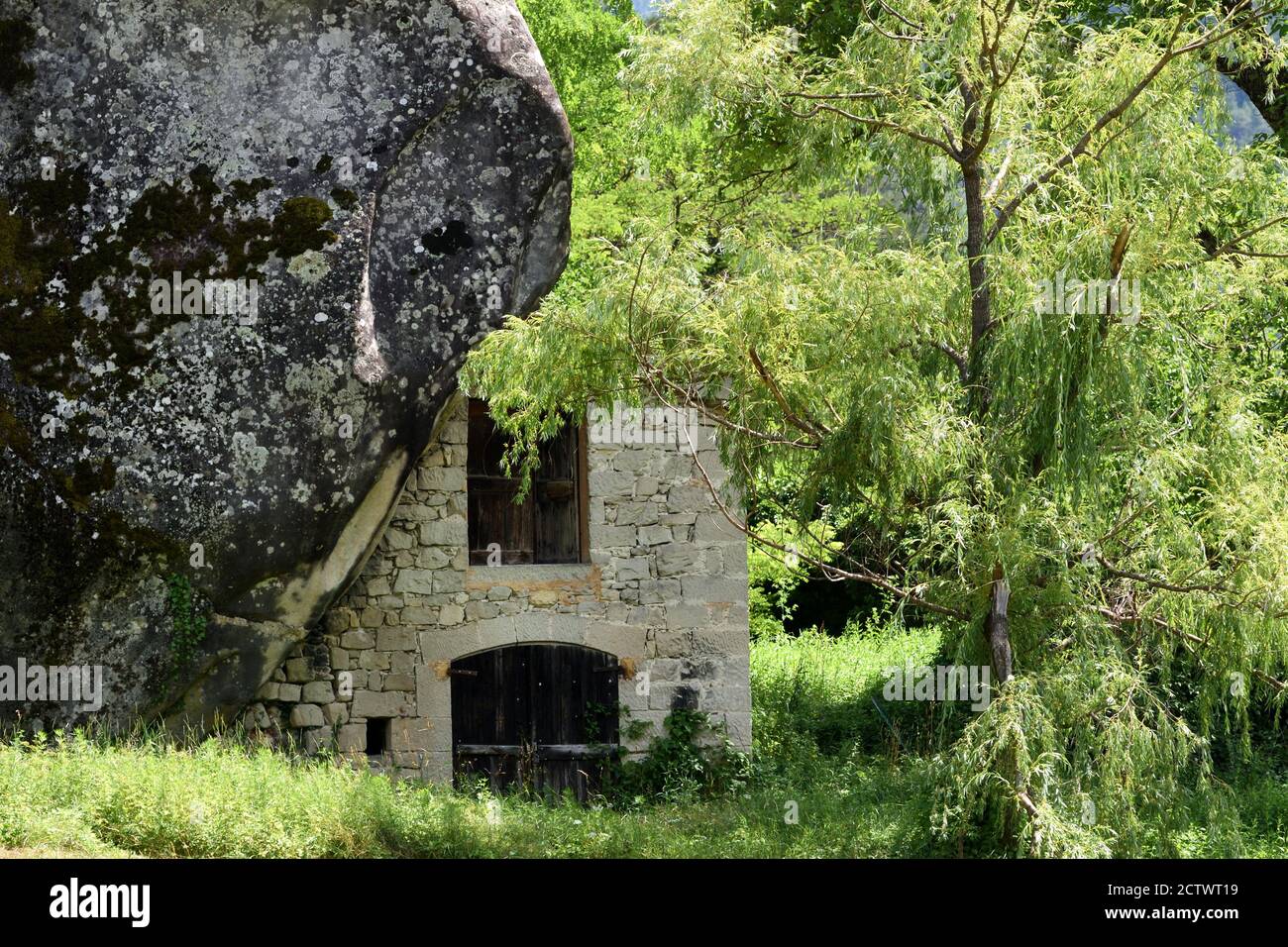 Rural Stone House built Adjacent & Under Sandstone Boulder at Annot ...
