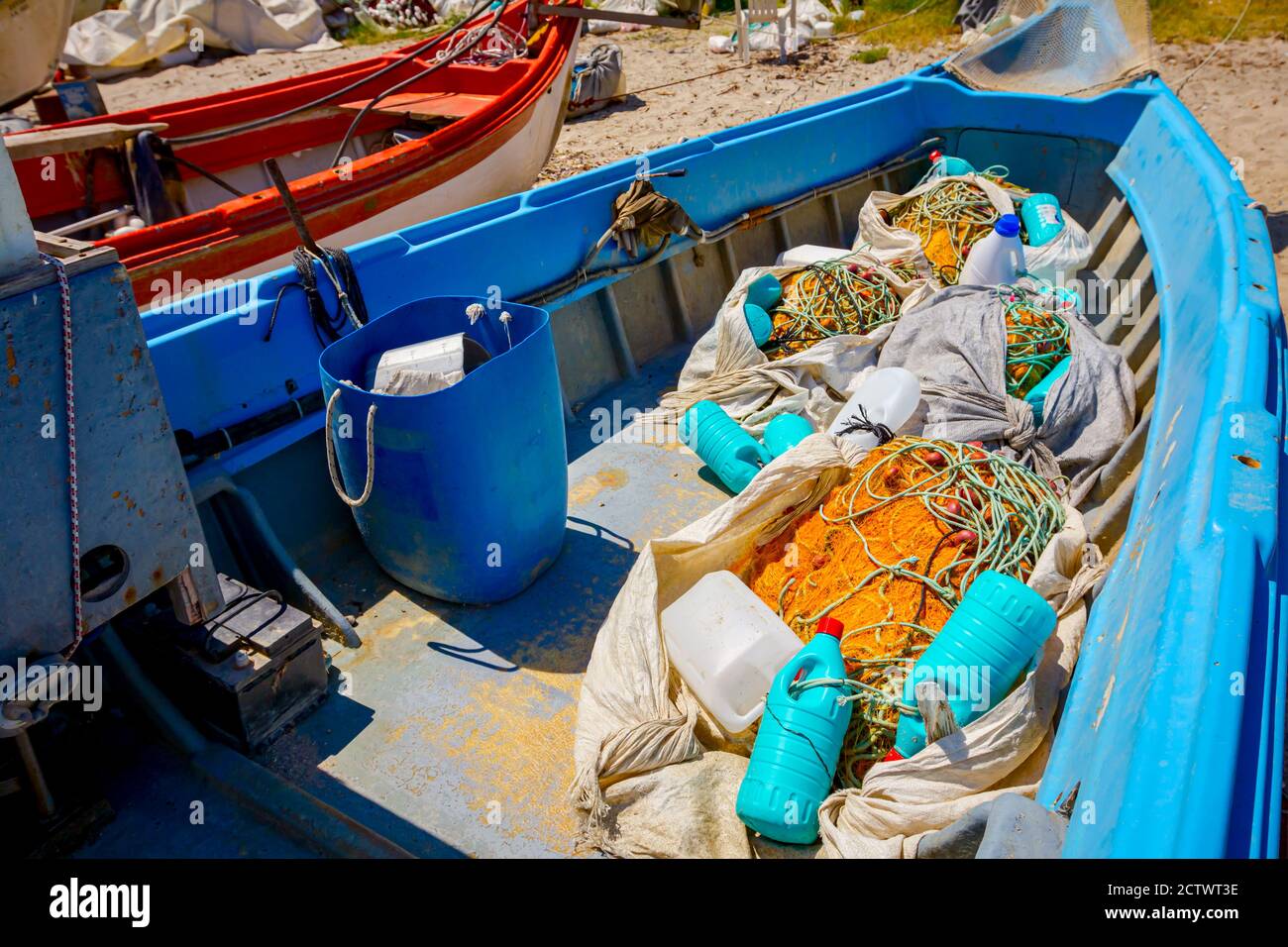 Pile of commercial fishing net, equipment for angling at open sea Stock ...