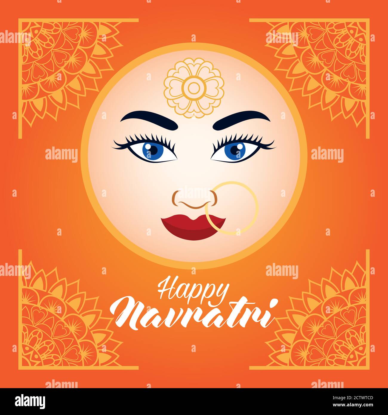 happy navratri celebration card with beautiful goddess face vector ...