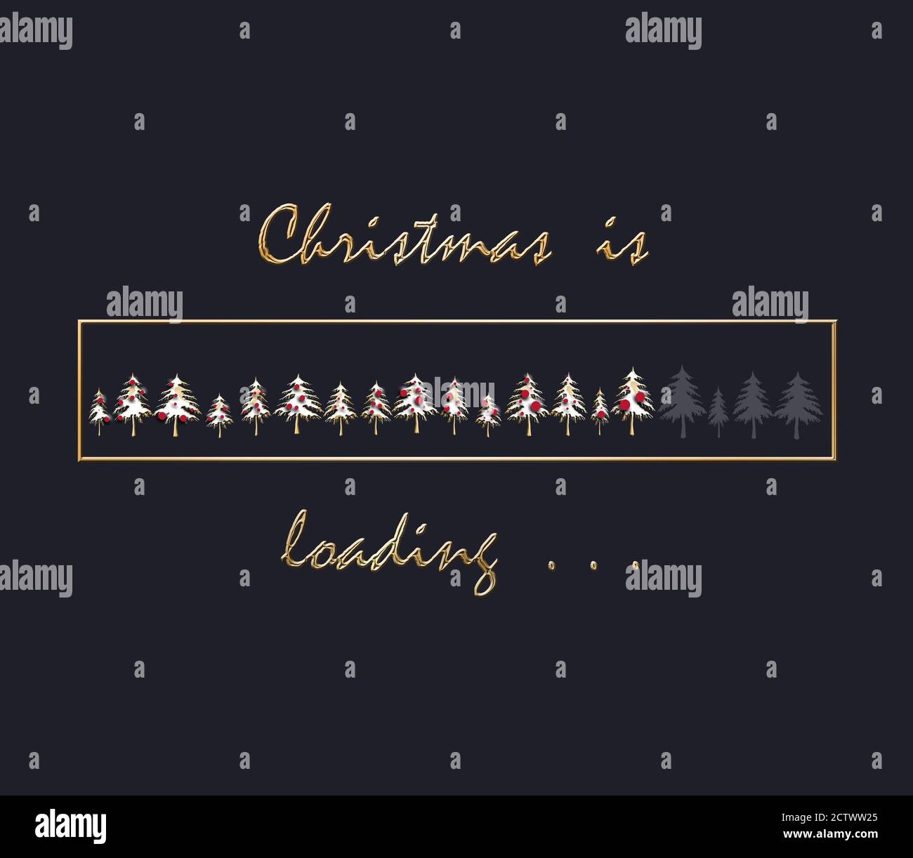 Christmas loading design. Gold fir trees on dark blue background. Gold ...
