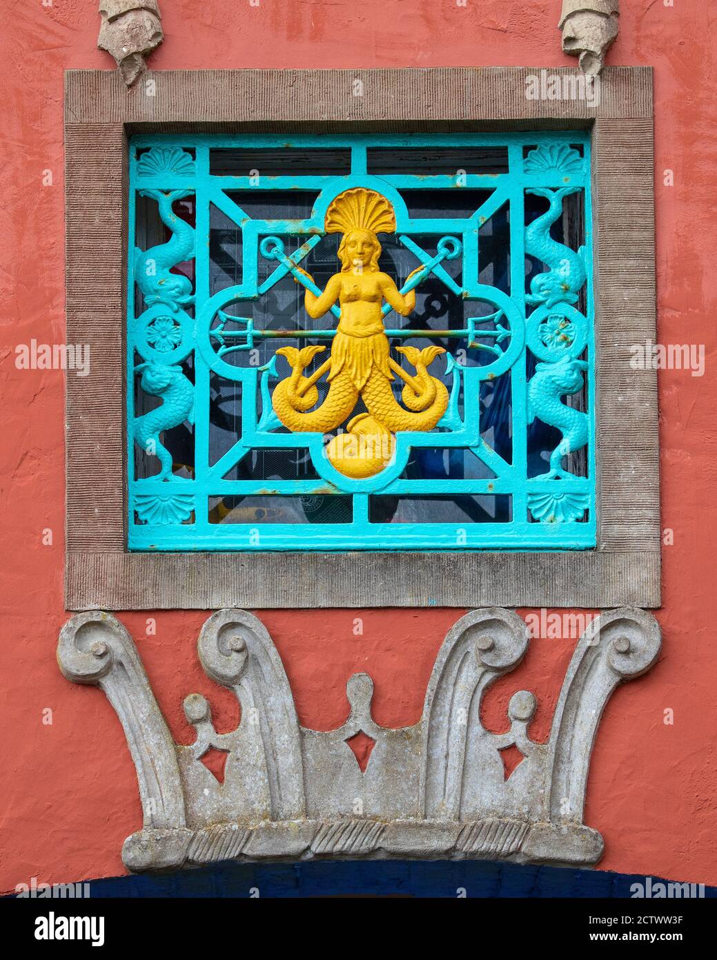 Mermaid symbol on the exterior of the Bridge House in the village of ...