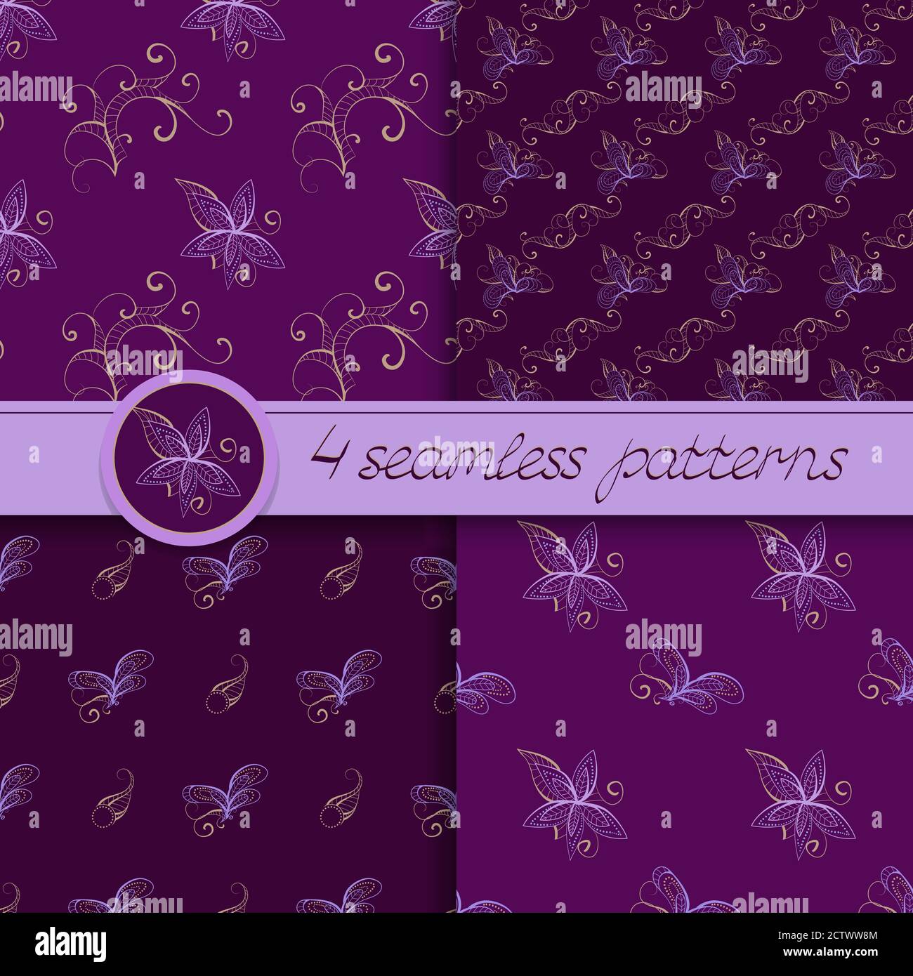 Vector set of seamless patterns with floral elements. Collection of ...
