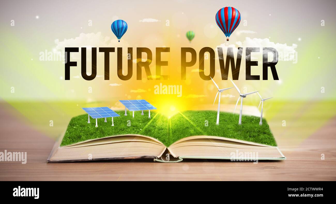 Open book with FUTURE POWER inscription, renewable energy concept Stock ...