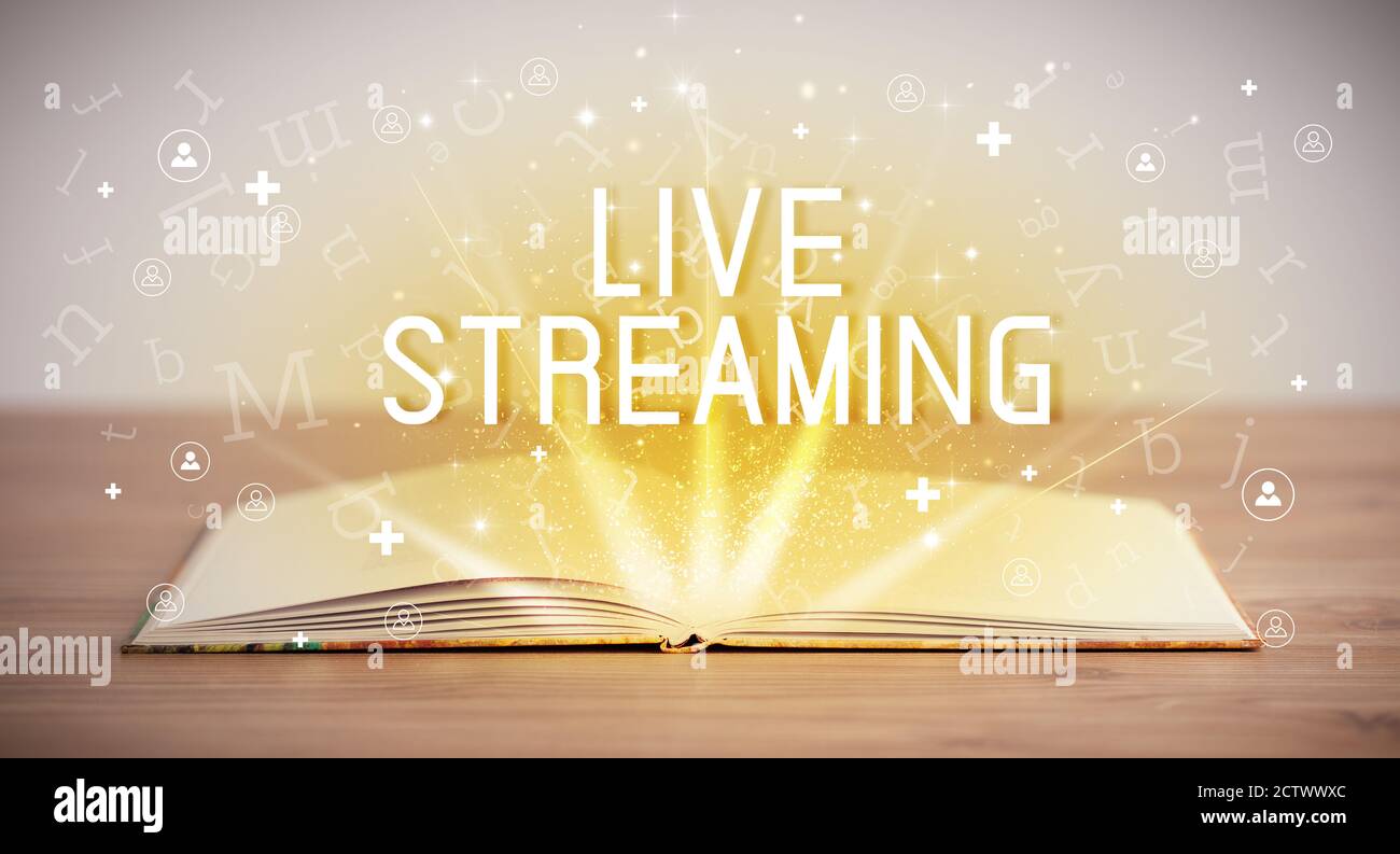 Open book with LIVE STREAMING inscription, social media concept Stock ...