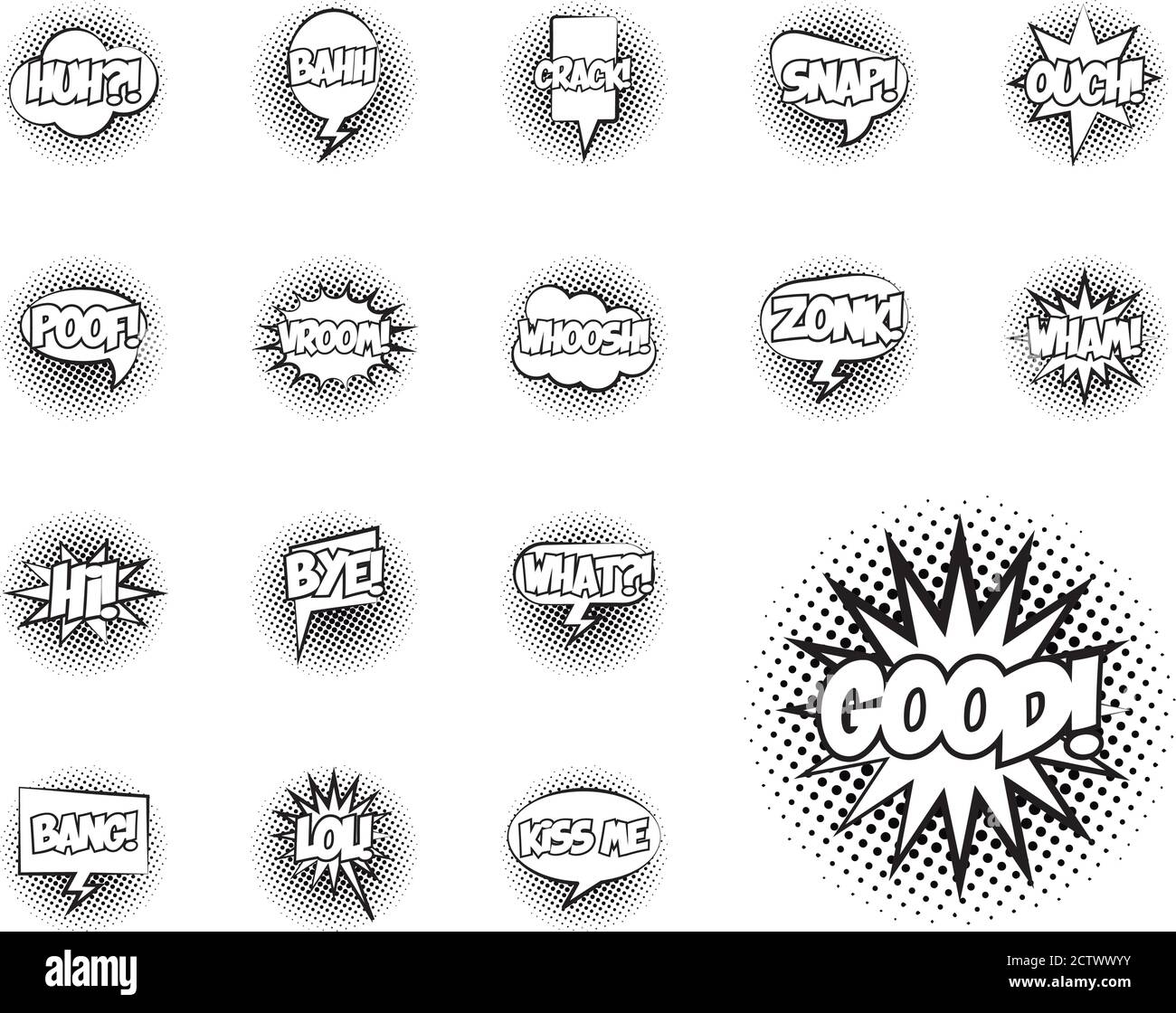 bundle of speech bubbles with good word and words pop art line style ...