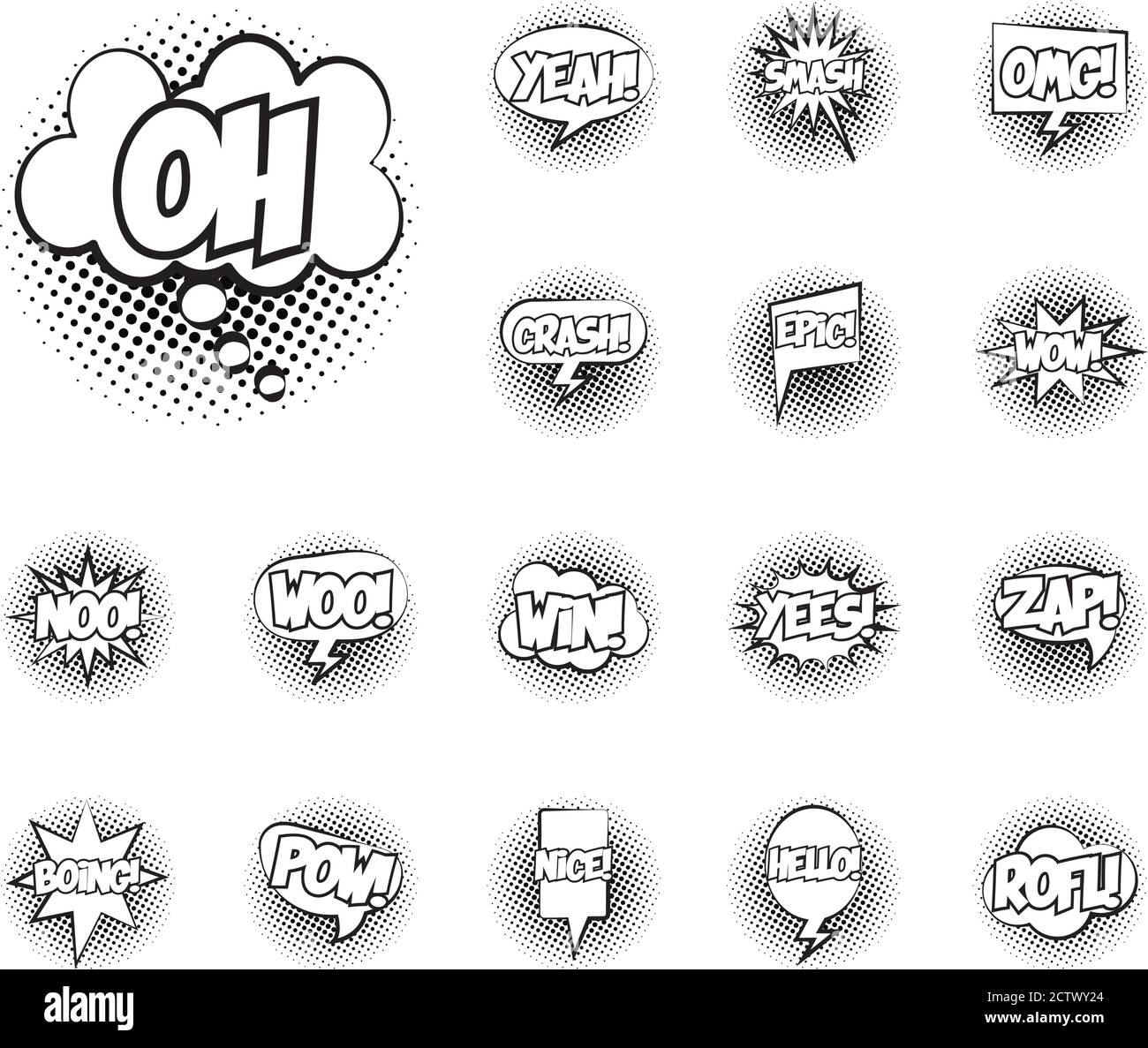 bundle of speech bubbles with oh word and words pop art line style ...