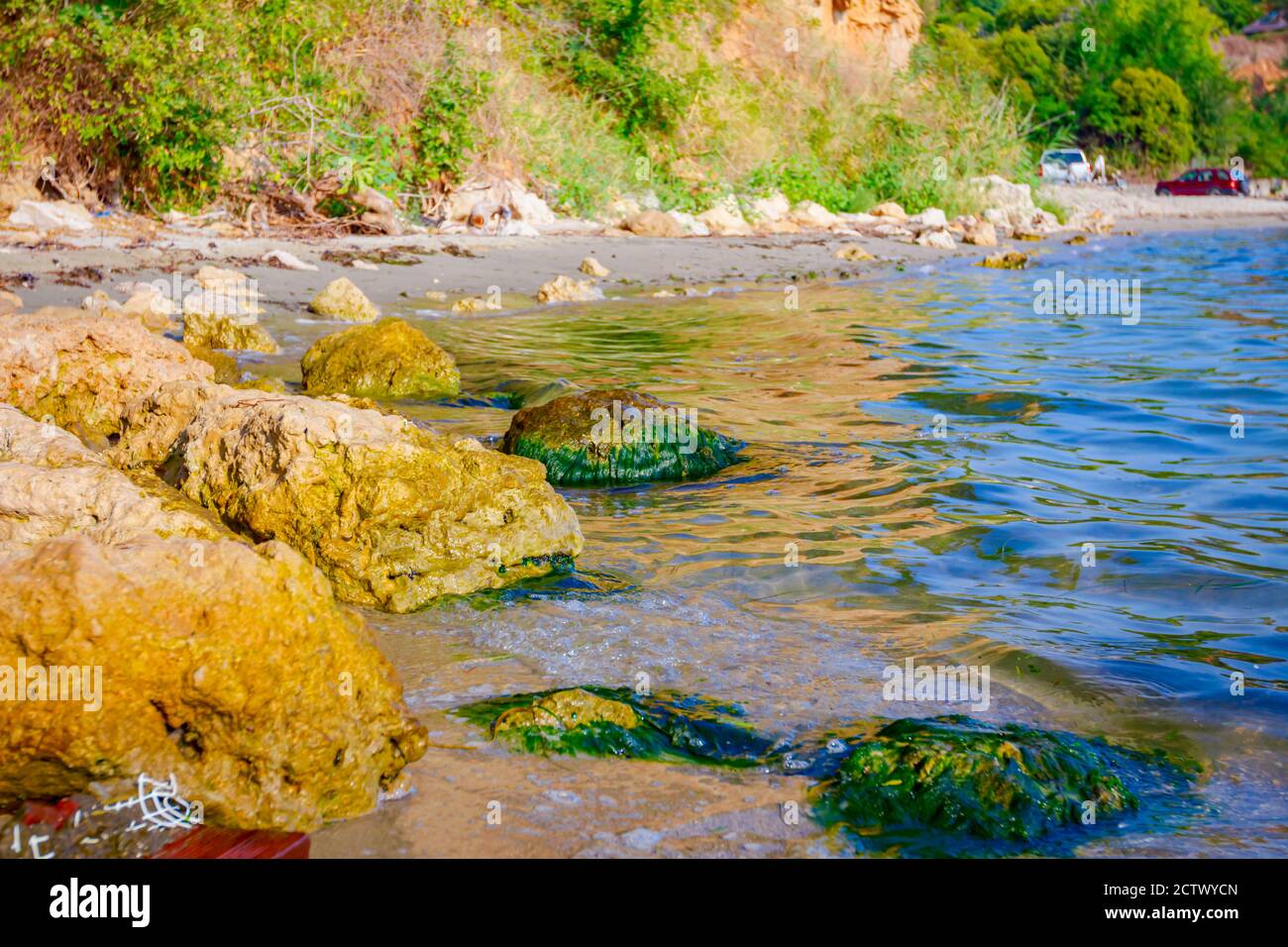 Coastal erosion of the cliffs is created by wind and rain erosion Stock ...