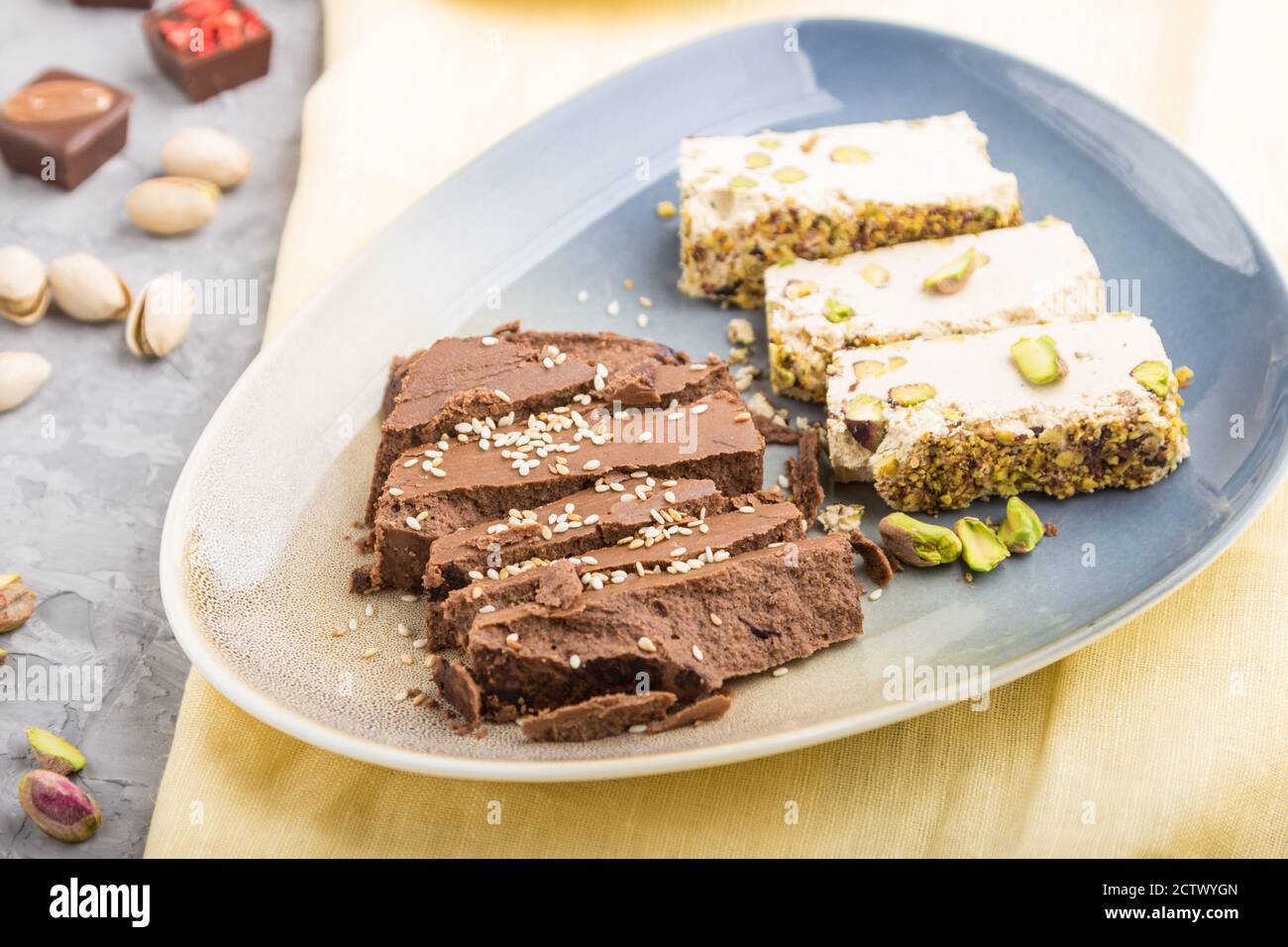 traditional arabic sweets sesame halva with chocolate and pistachio and ...