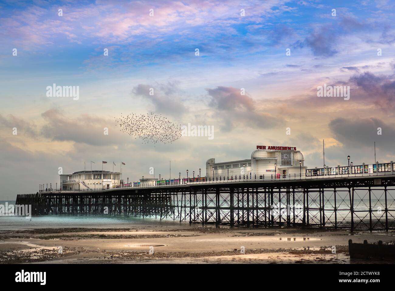 Coastal view in West Sussex, England. Worthing Pier is a pier in ...
