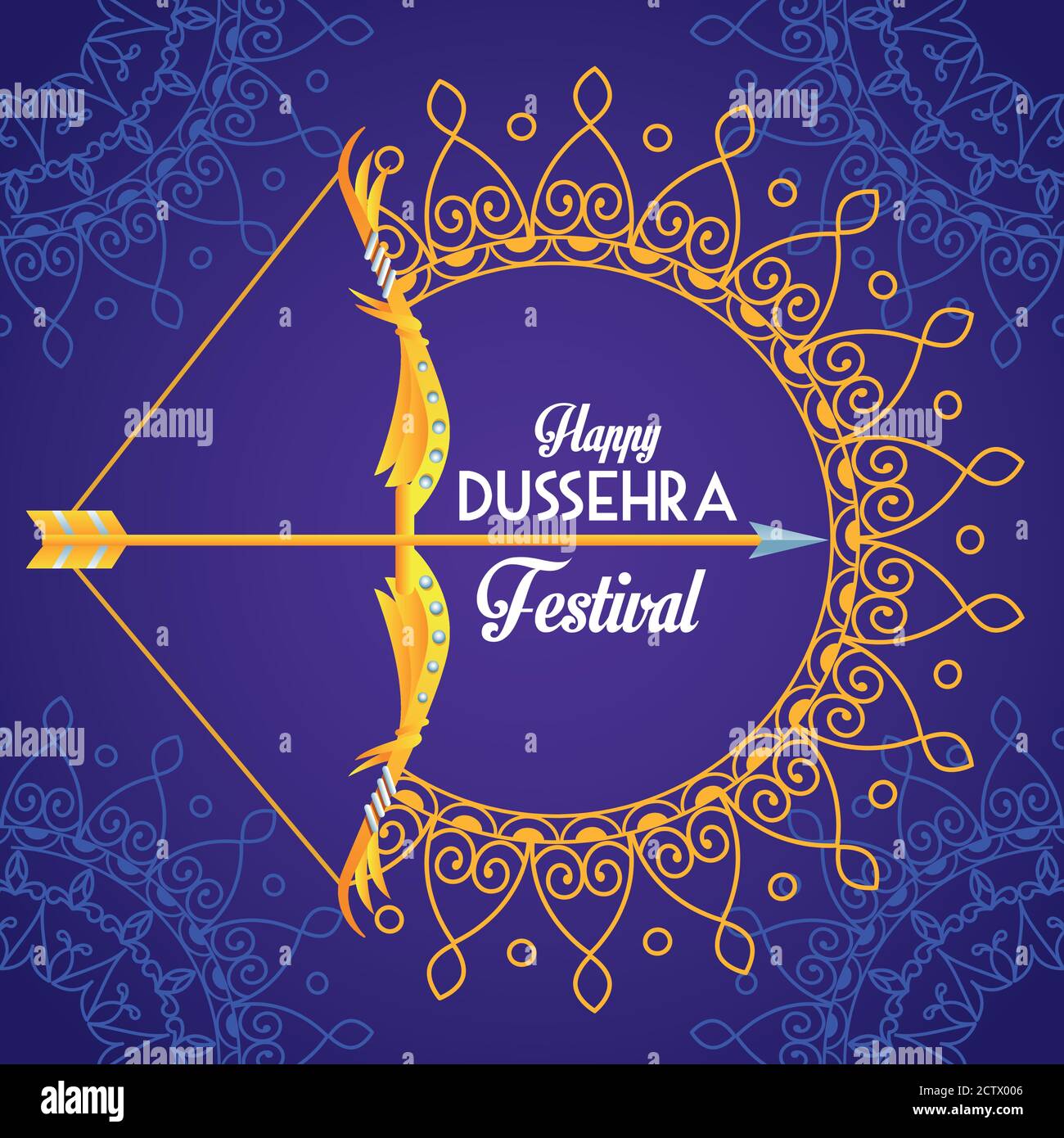 happy dussehra festival poster with arch and mandalas in purple ...
