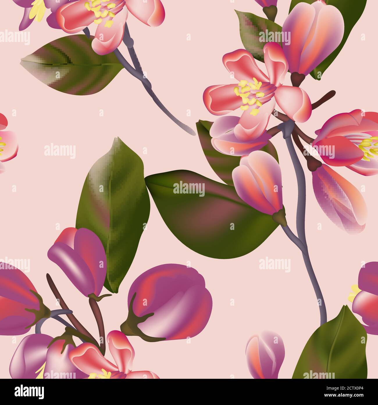 Seamless Floral Pattern in vector, colorful interior wallpaper design, violet flora spring bloom ...