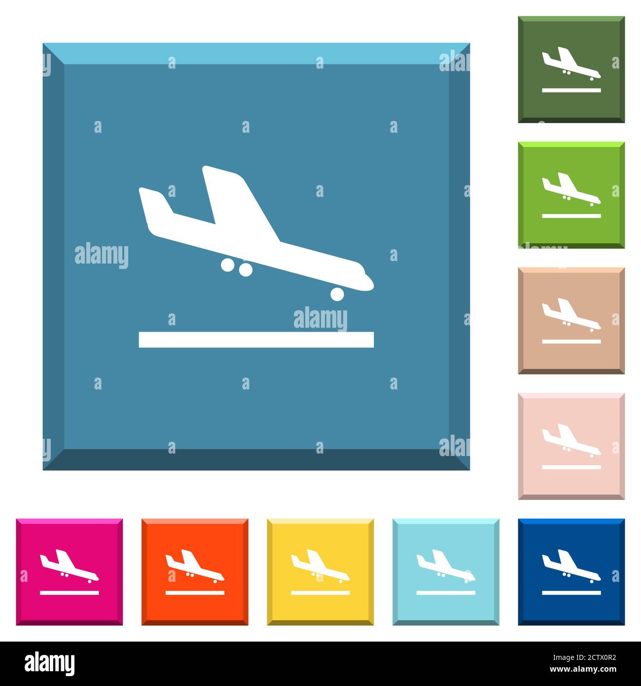 Airplane landing white icons on edged square buttons in various trendy ...