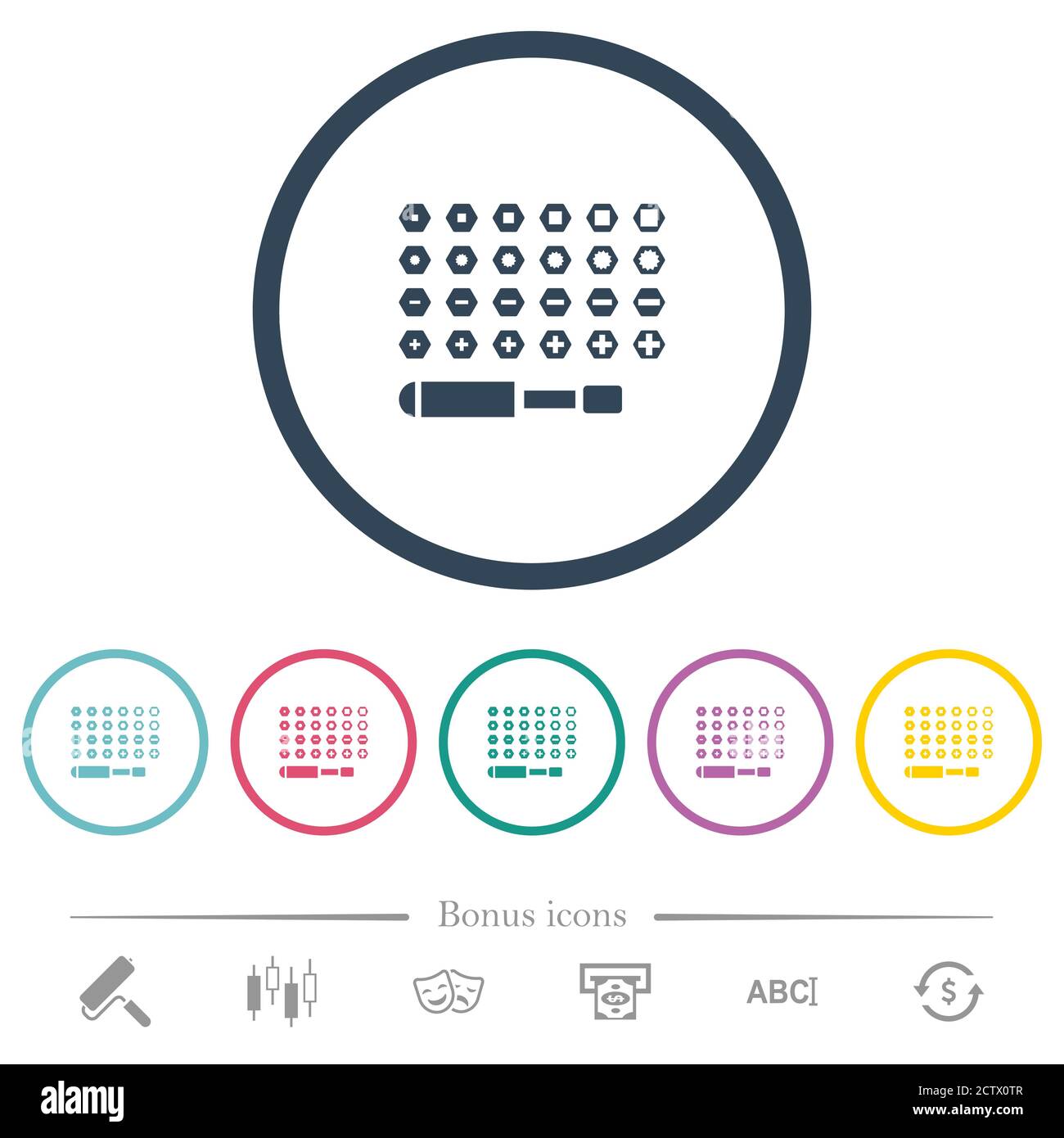 Set of screwdriver bits flat color icons in round outlines. 6 bonus ...
