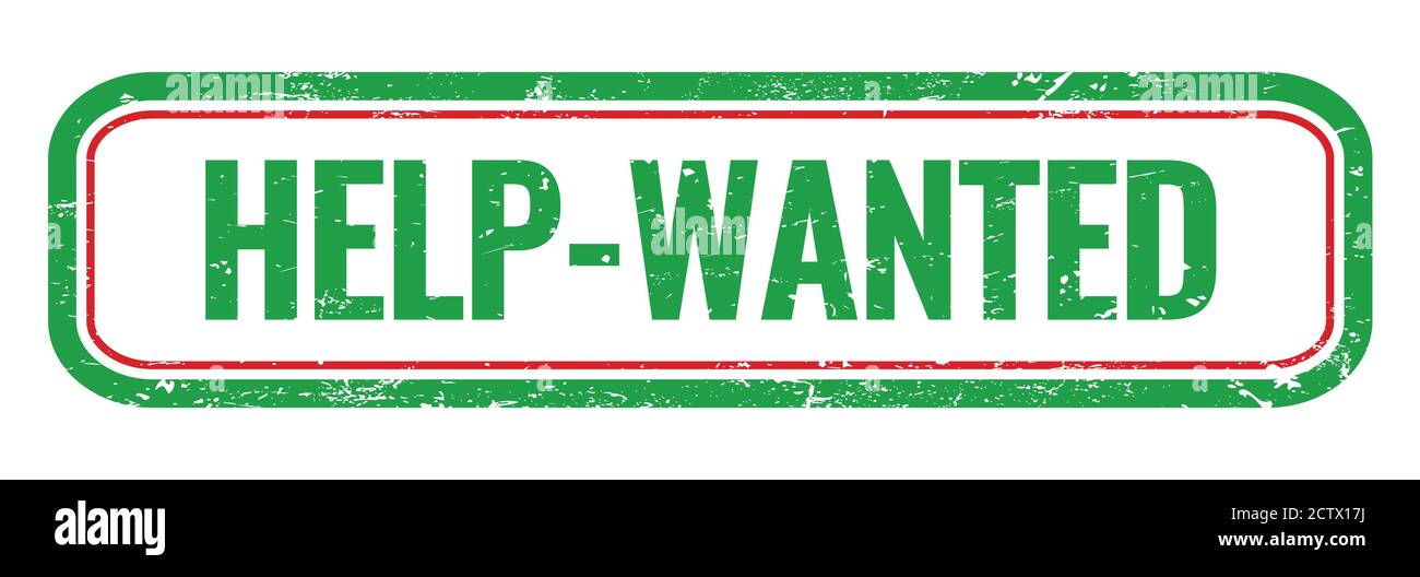 HELP-WANTED green grungy rectangle stamp sign Stock Photo - Alamy