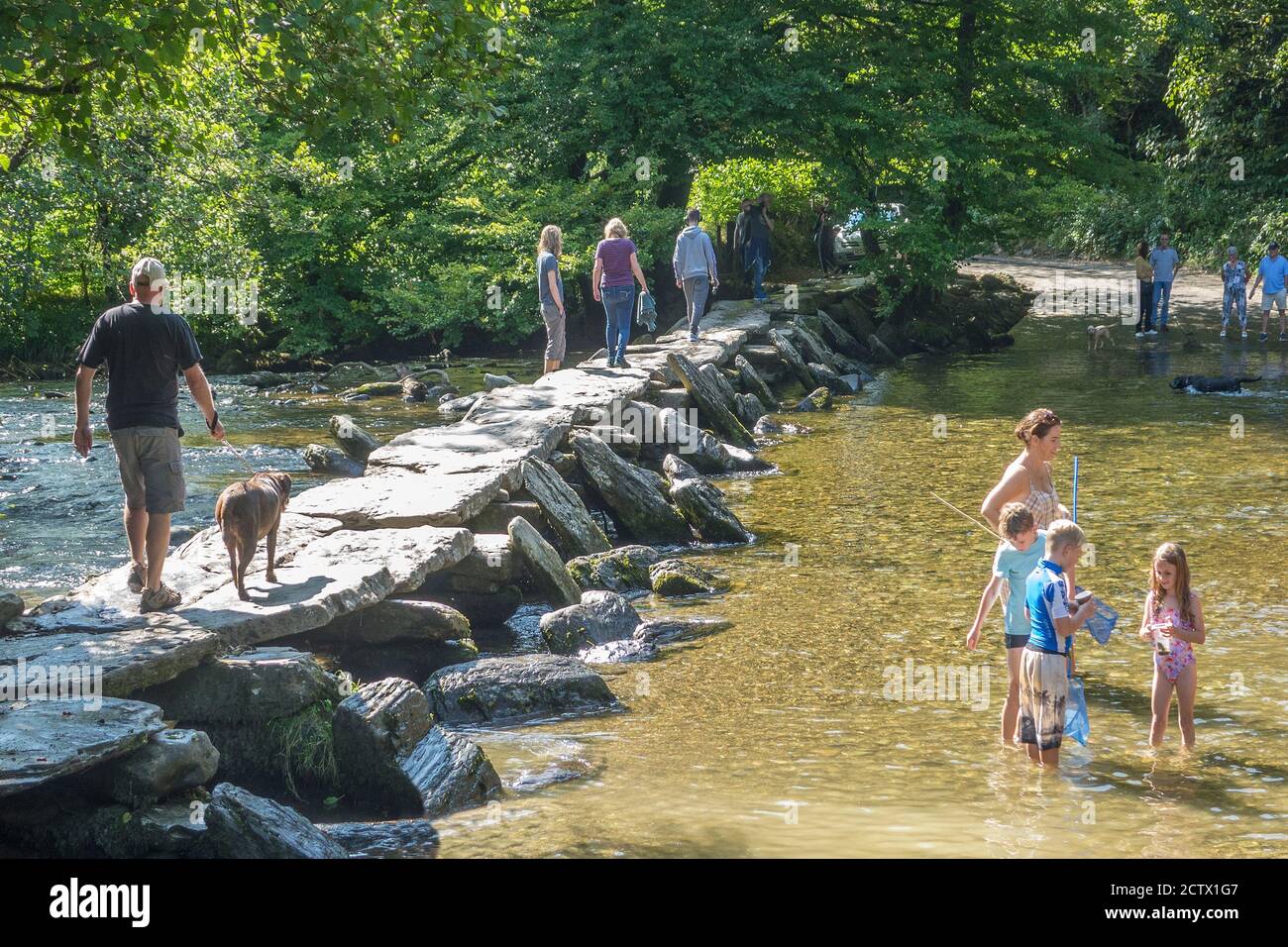 England, Somerset, Exmoor, Tarr Steps Clapper bridge Stock Photo - Alamy