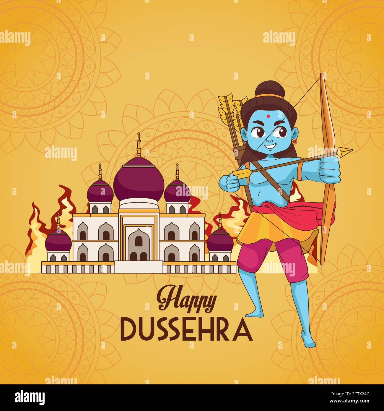 happy dussehra festival poster with blue rama character and mosque ...