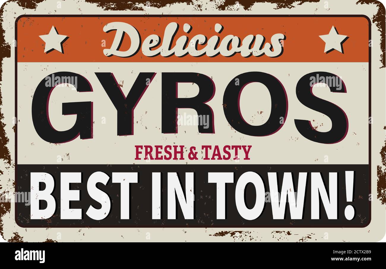 Gyros vintage rusty metal sign on a white background, vector ...