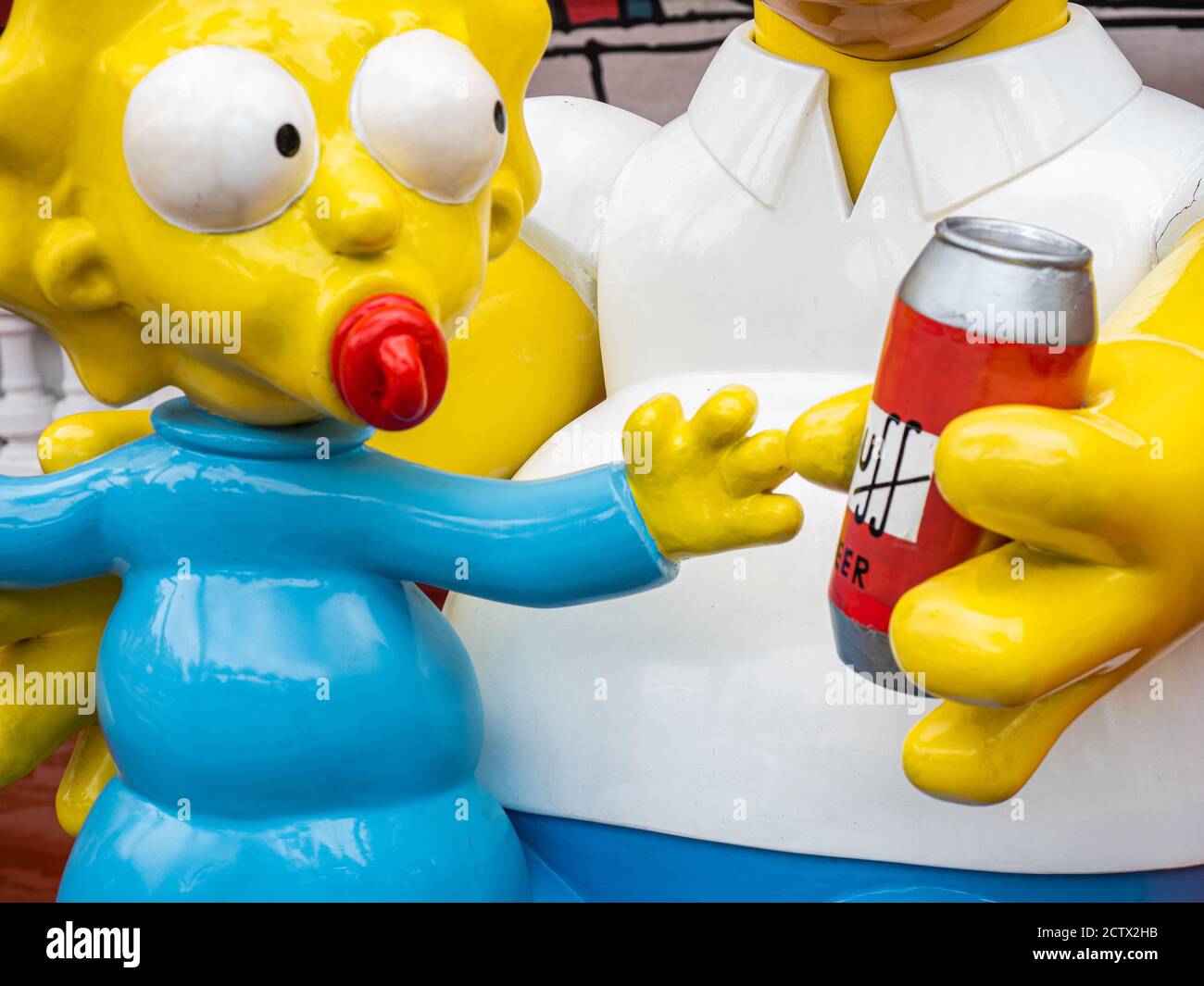 A Coruna, Spain - August 27, 2020 - Foreground of a baby Simpson figure ...