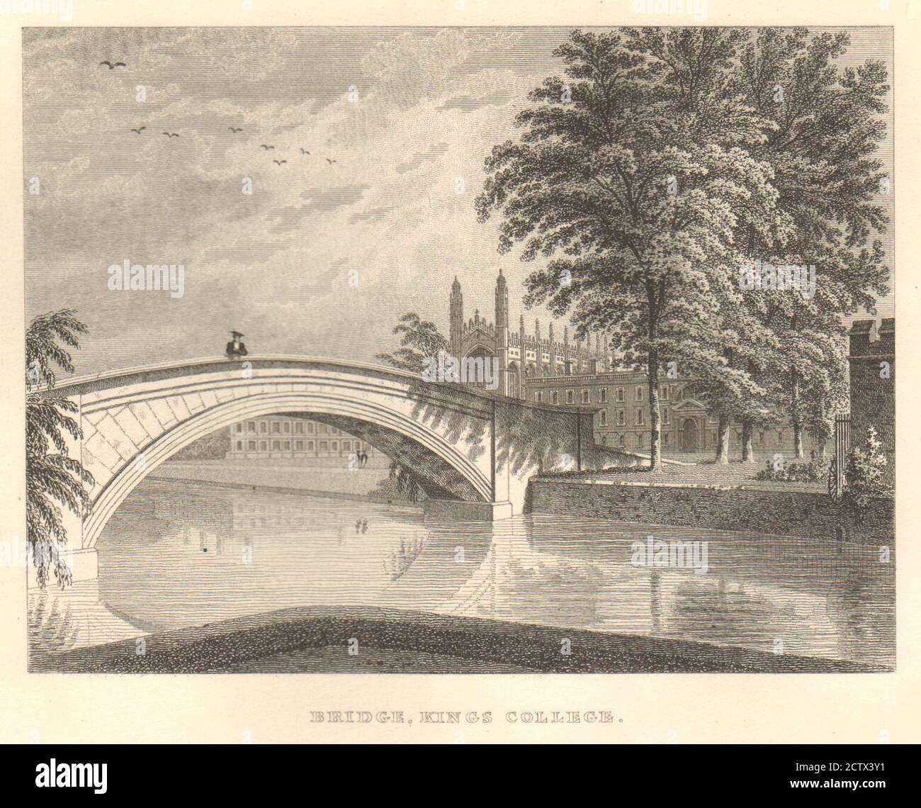 King's College bridge, Cambridge. LE KEUX 1841 old antique print ...