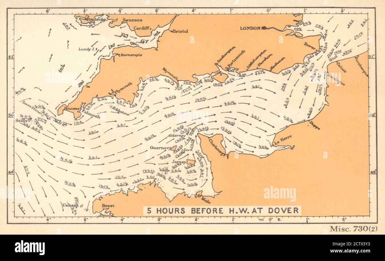 English Channel currents 5 hours before high water at Dover. ADMIRALTY ...