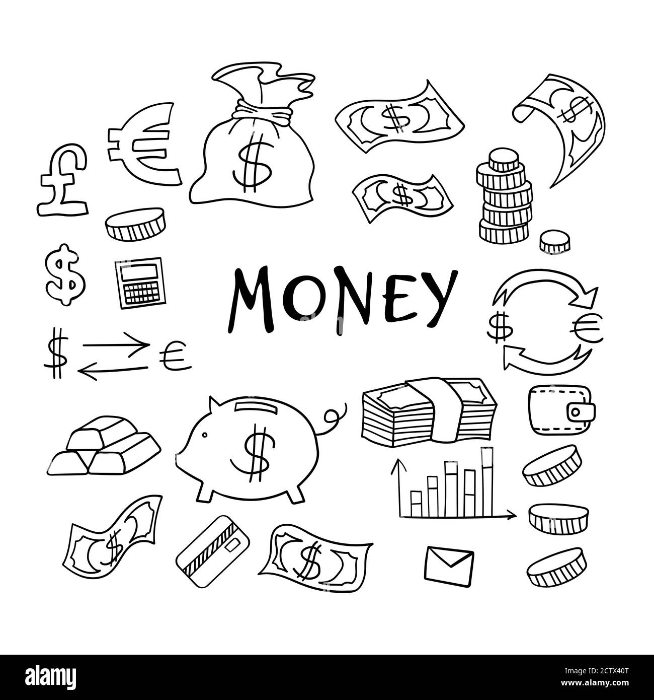 Doodle money vector collection. Outline hand drawn objects Stock Vector ...