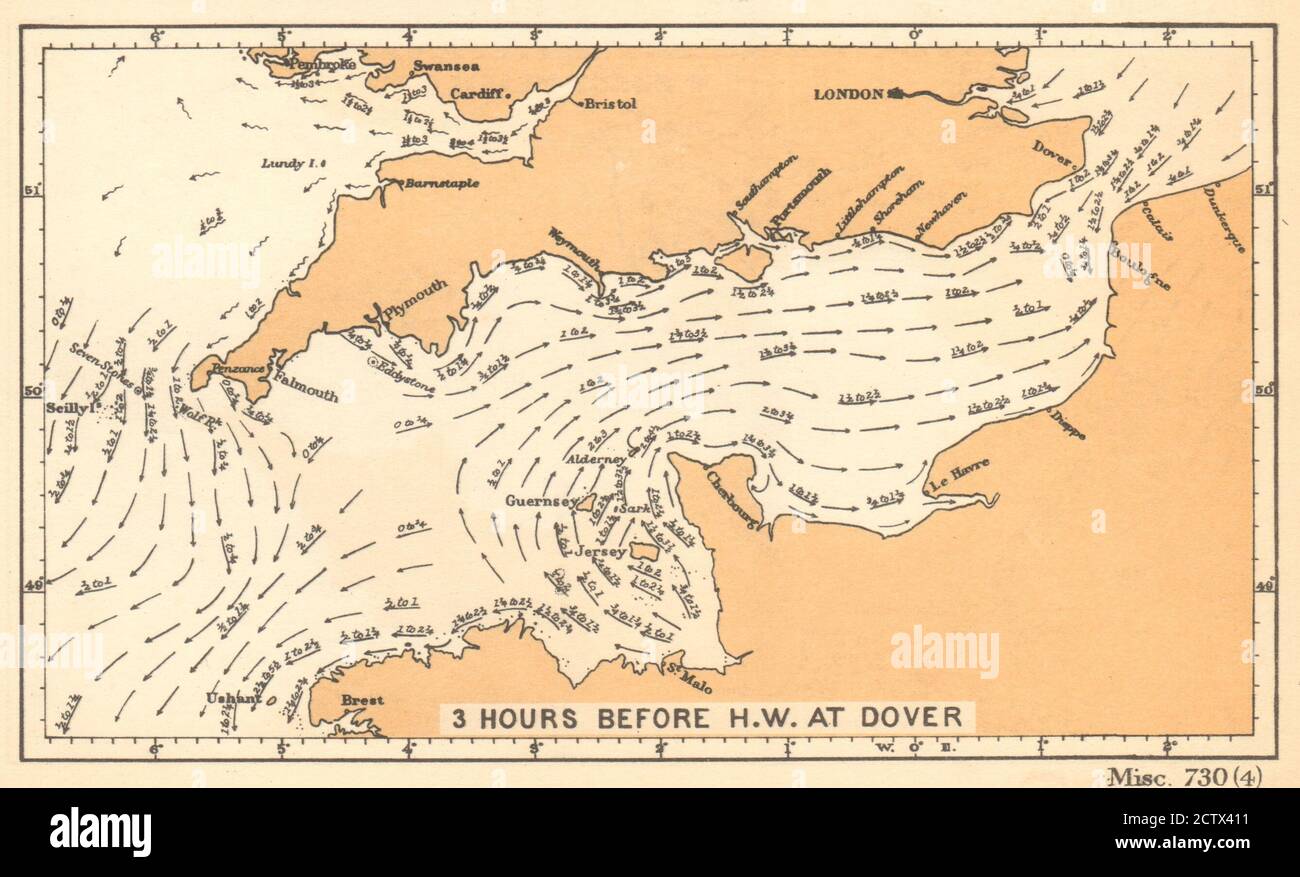 English Channel currents 3 hours before high water at Dover. ADMIRALTY ...