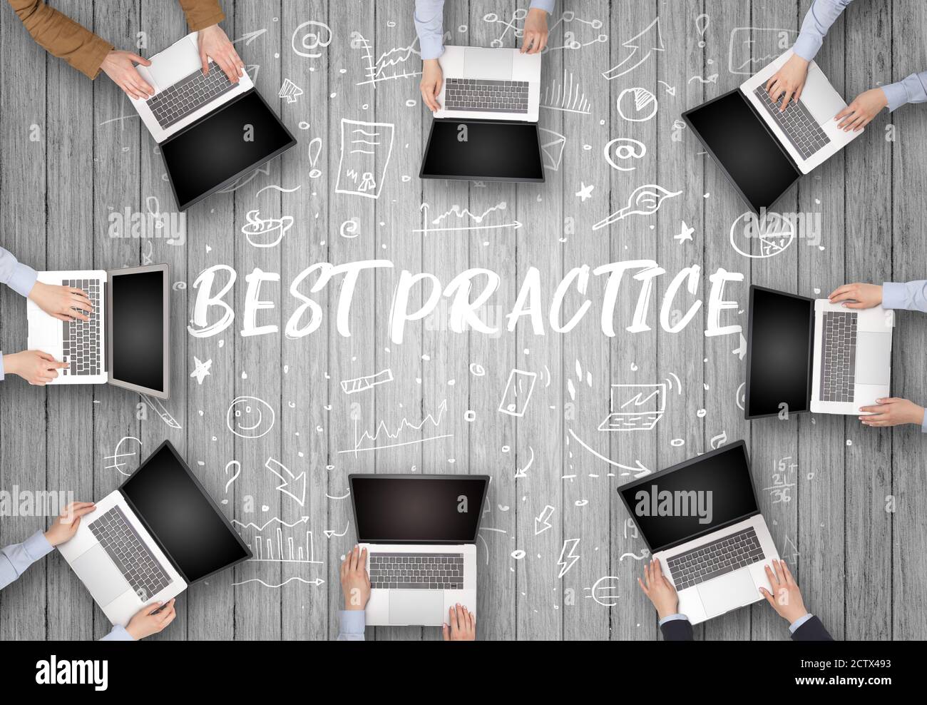 Group of business people working in office with BEST PRACTICE ...