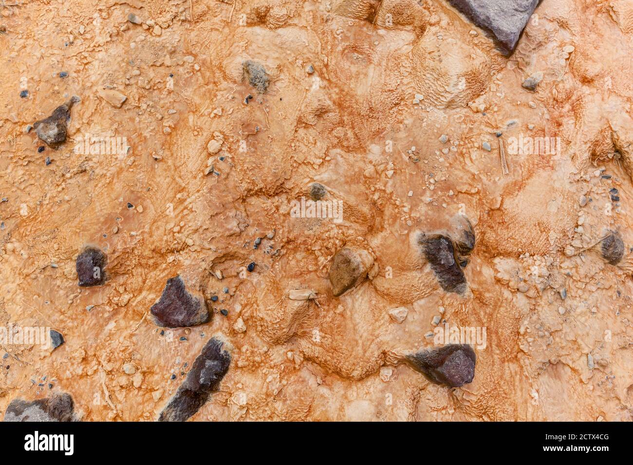 Water from the Mineral springs flows through the limestone slope of the ...