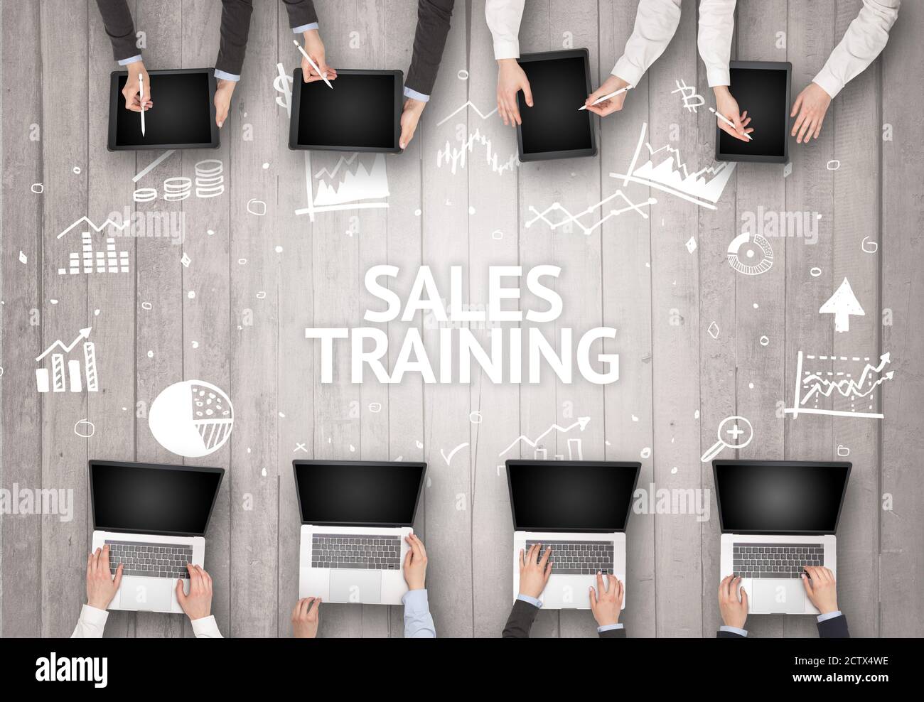 Group of Busy People Working in an Office with SALES TRAINING ...