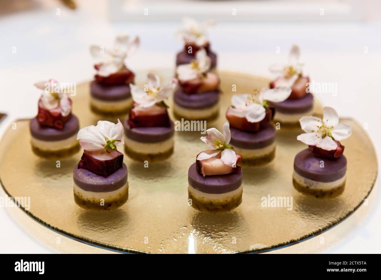 Catering, various delicious snacks on buffet plates. Catering, assorted ...