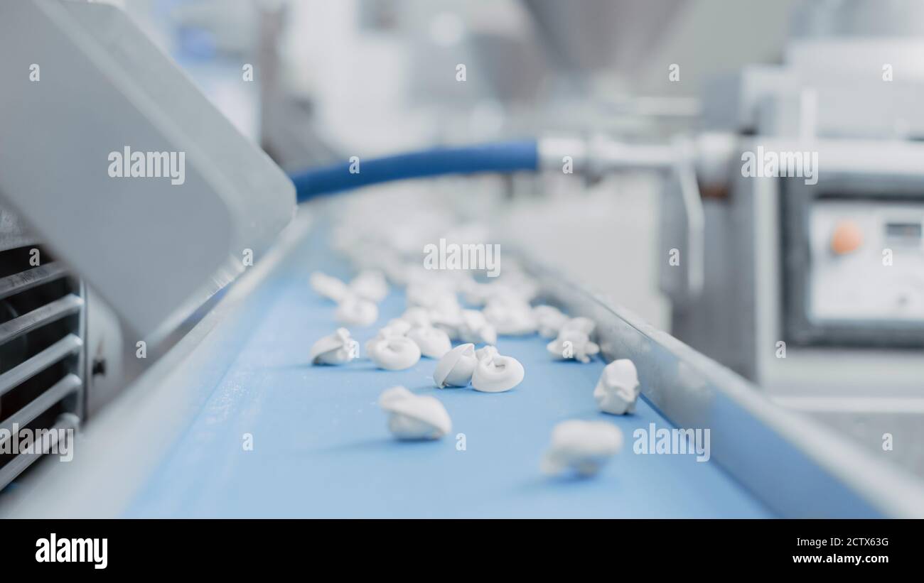 Close Up Shot of the Automatic Machine Production Process at a Dumpling ...