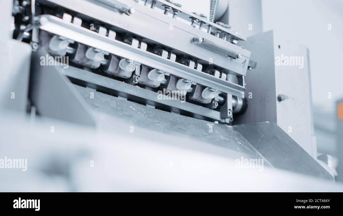 Close Up Shot of the Automatic Machine Production Process at a Dumpling ...