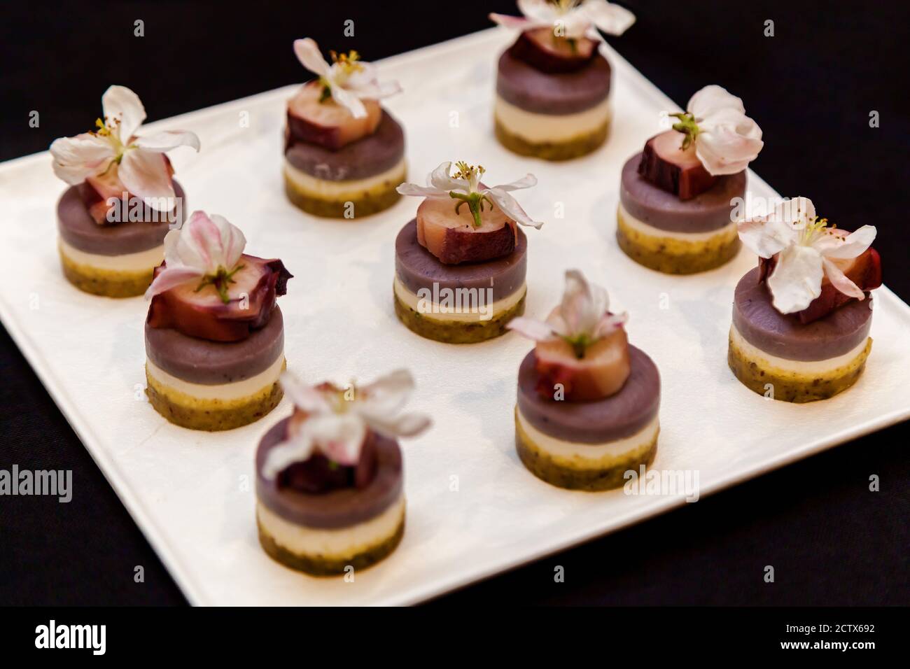 Catering, various delicious snacks on buffet plates. Catering, assorted ...