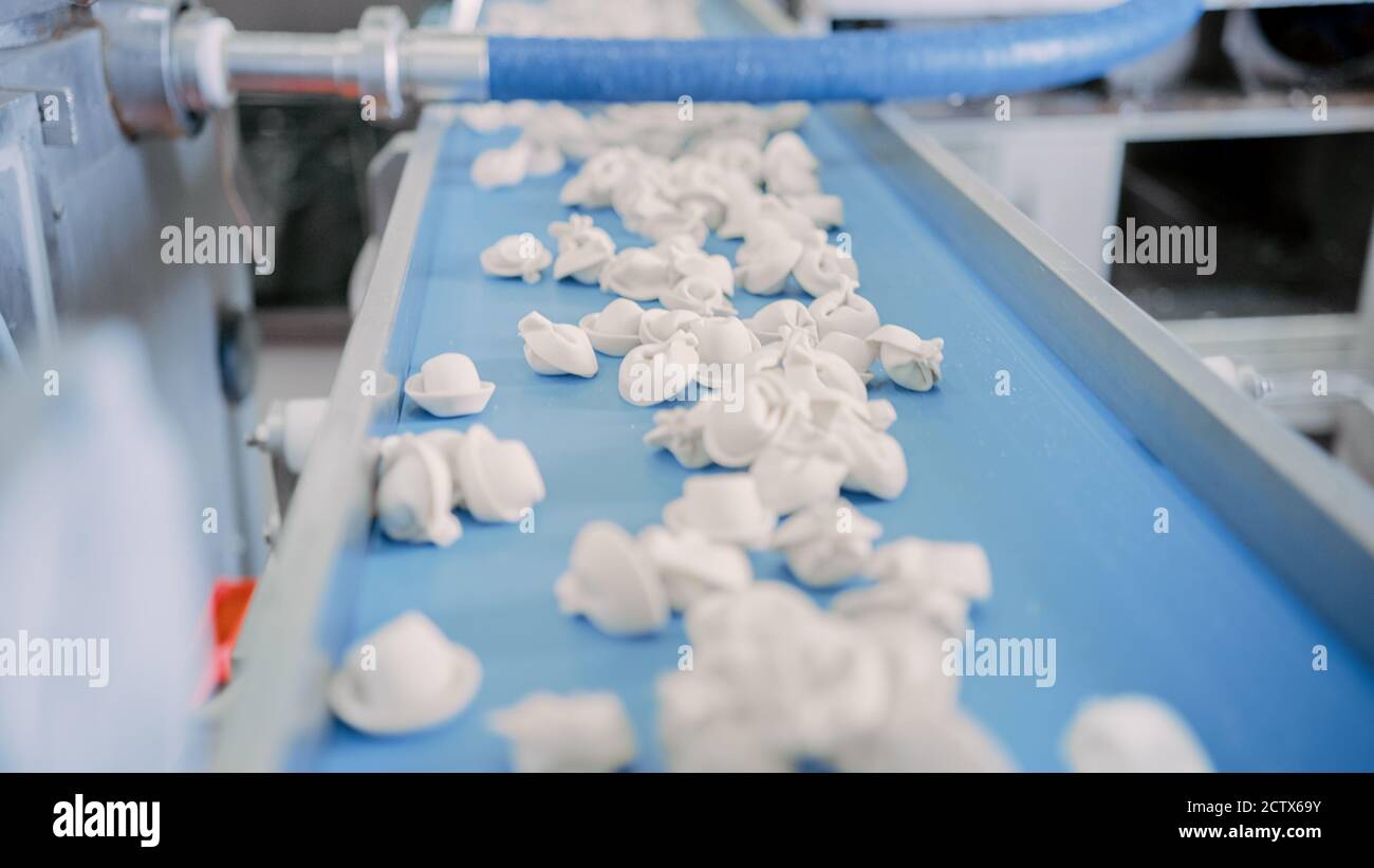 Close Up Shot of the Automatic Machine Production Process at a Dumpling ...