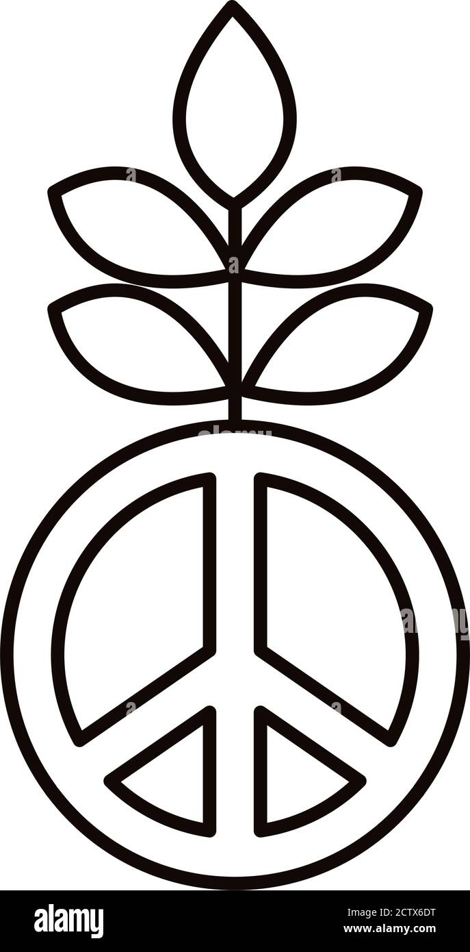 peace symbol with leafs plant line style icon illustration design Stock ...