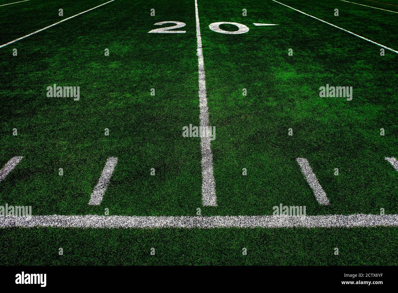 Football field green grass white yard markers to touchdown competition ...