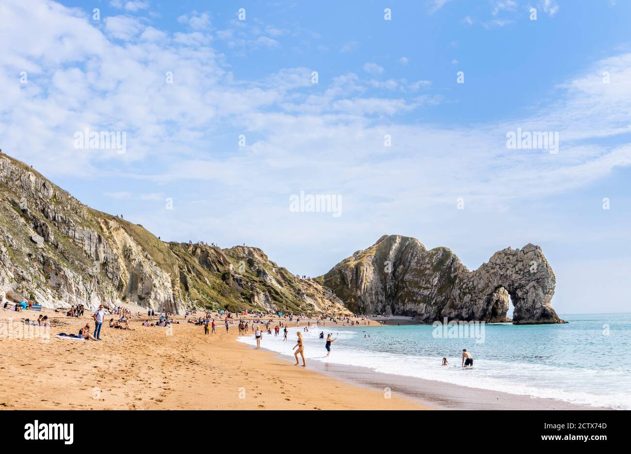 View from the beach of the iconic picturesque Durdle Door rock ...