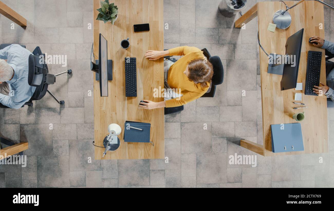 Top View Shot in the Office: Diverse Group of Business Startup ...