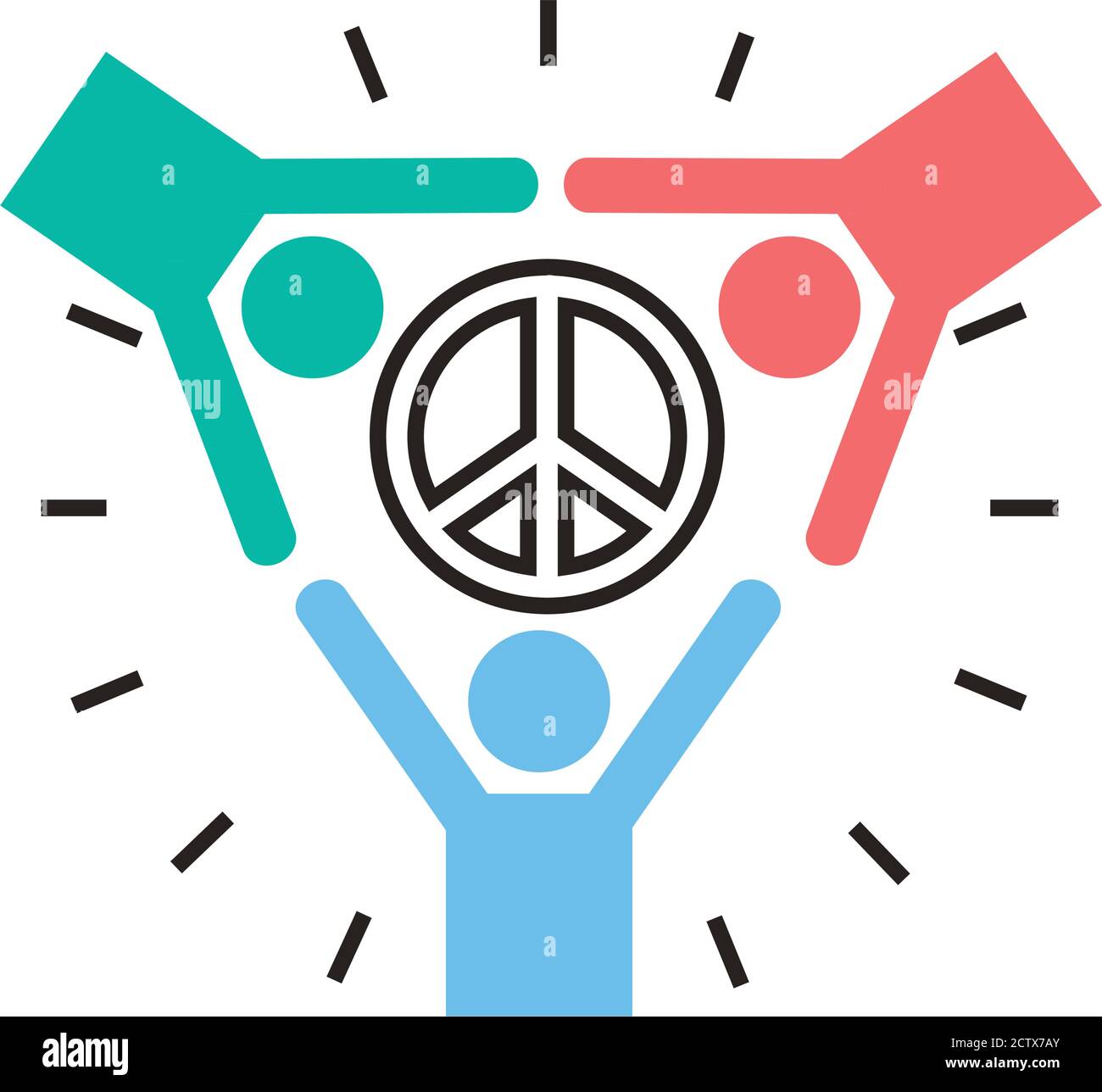 people team around peace symbol line and fill style icon vector ...