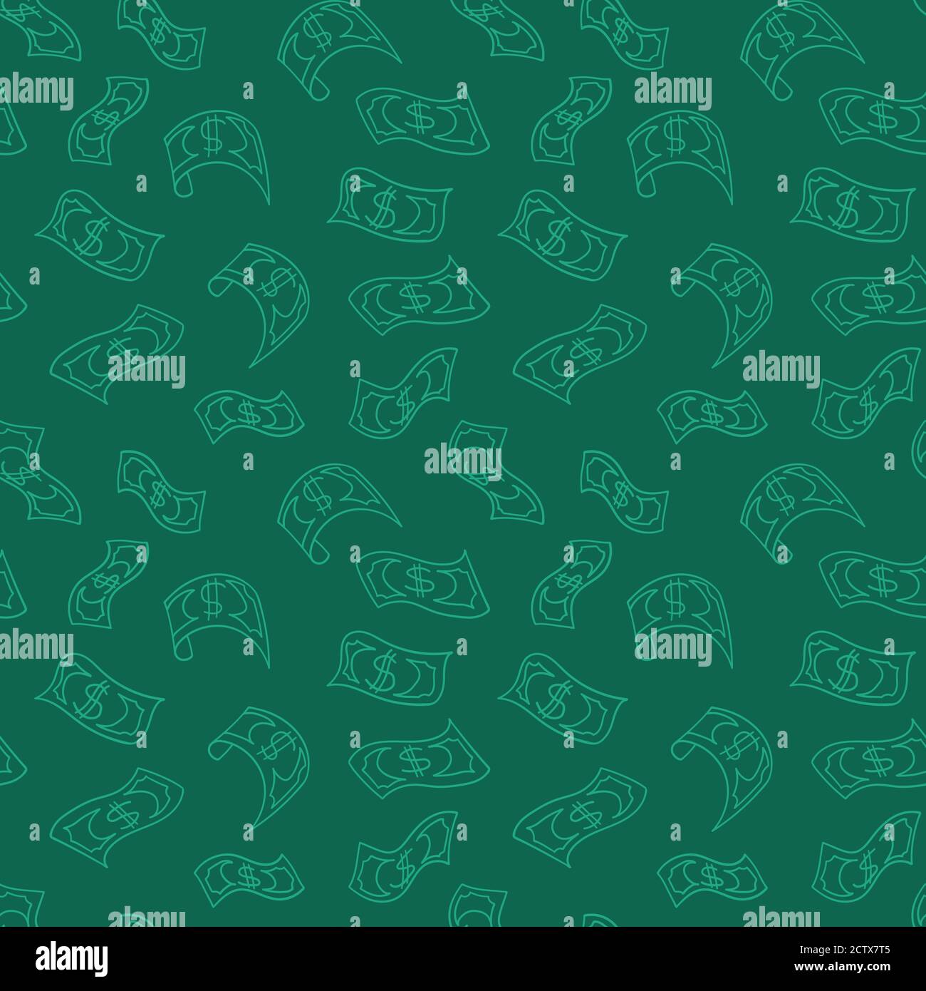 Falling dollar cash seamless pattern. Hand drawn money on green ...