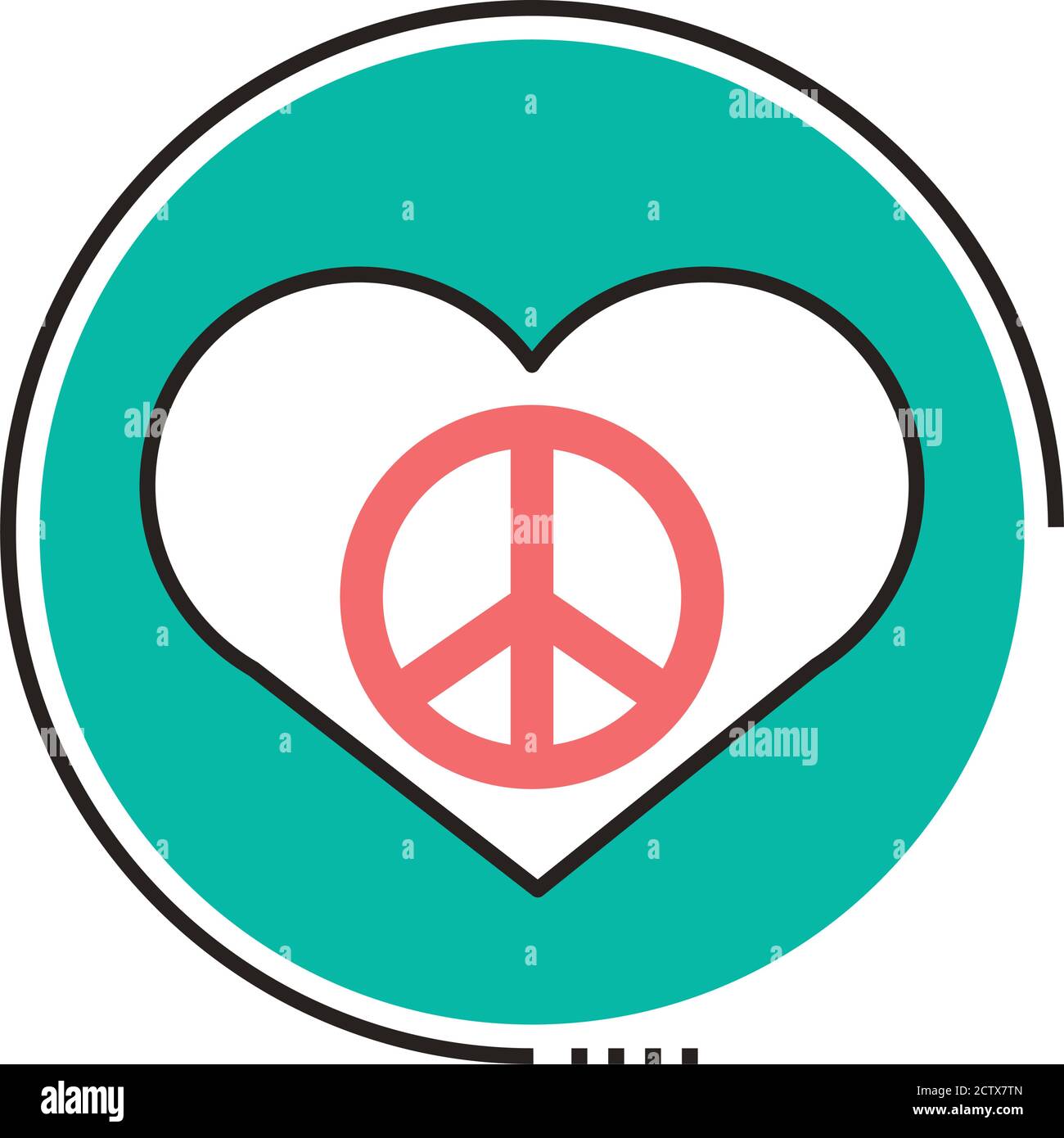 heart with peace symbol line and fill style icon vector illustration ...