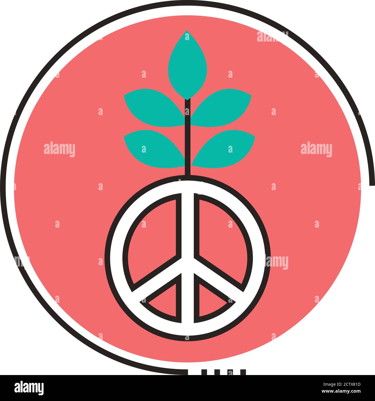 peace symbol with leafs plant line and fill style icon illustration ...