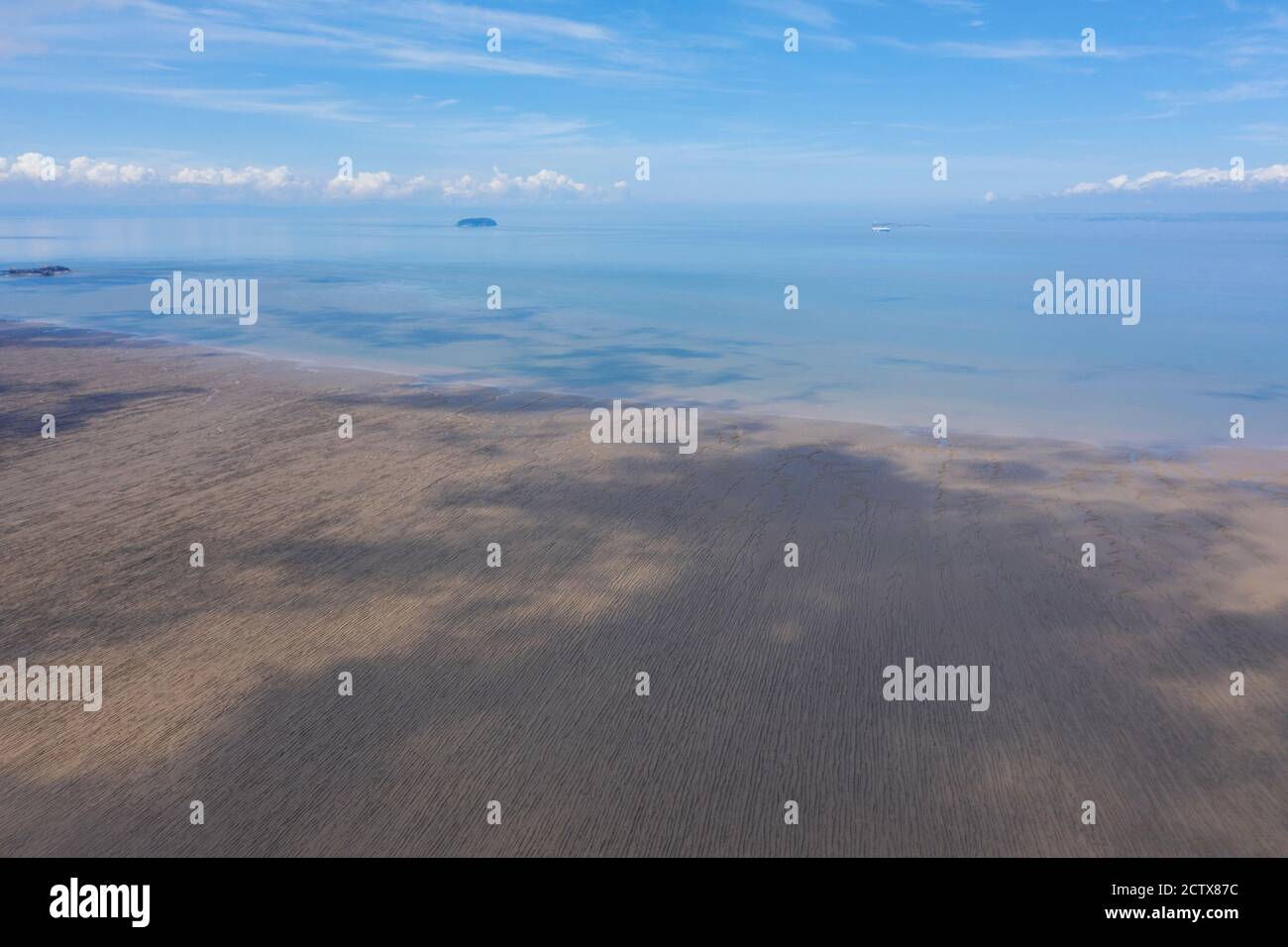 Sand Bay Beach tide out from drone Stock Photo - Alamy