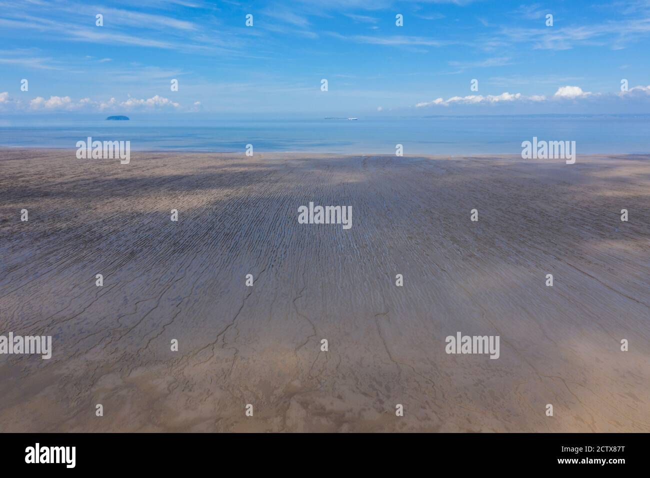 Sand Bay Beach tide out from drone Stock Photo - Alamy