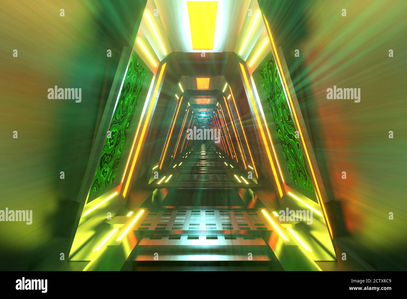 3D Illustration of a alien space ship or space station hallway Stock ...