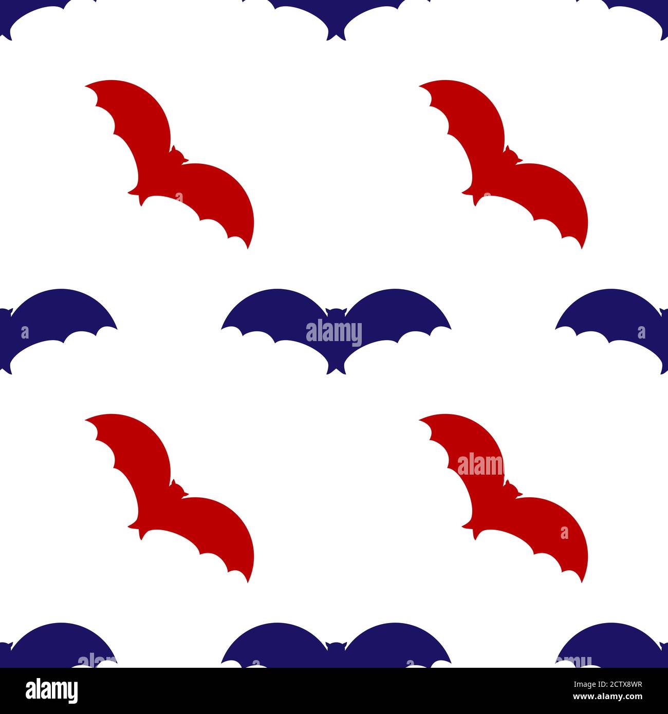 Blue and red bat icon isolated seamless pattern on white background ...