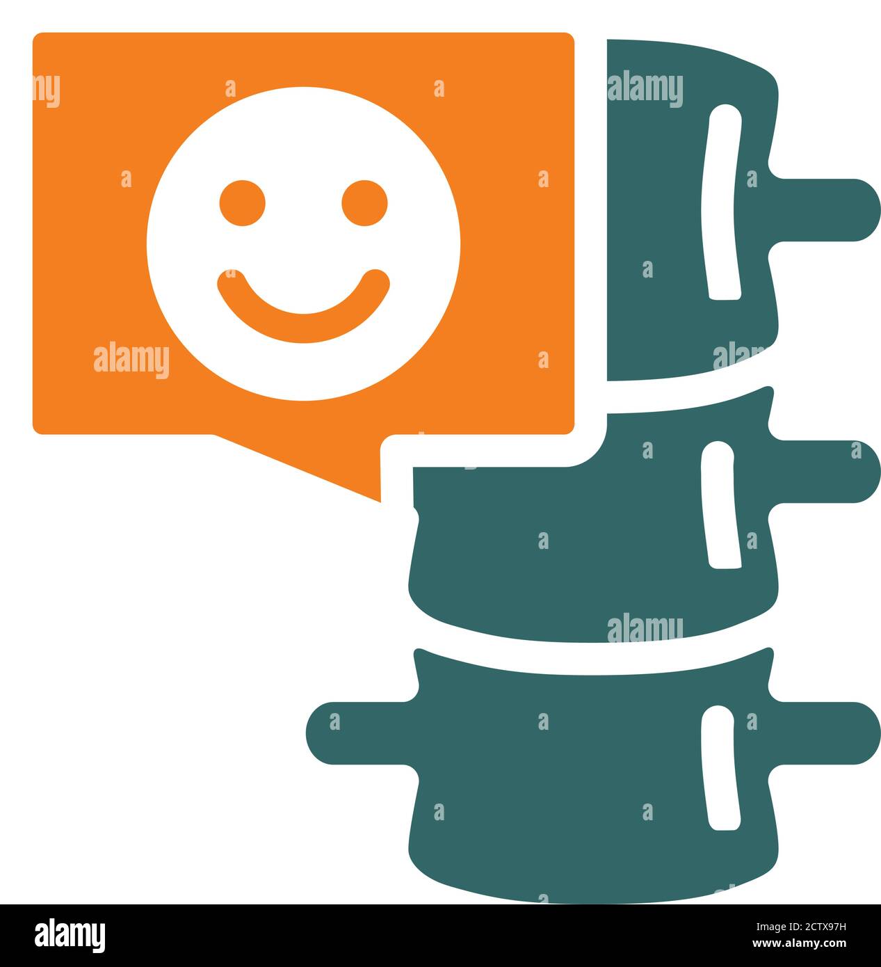 Spine with happy face in chat bubble colored icon. Healthy backbone ...