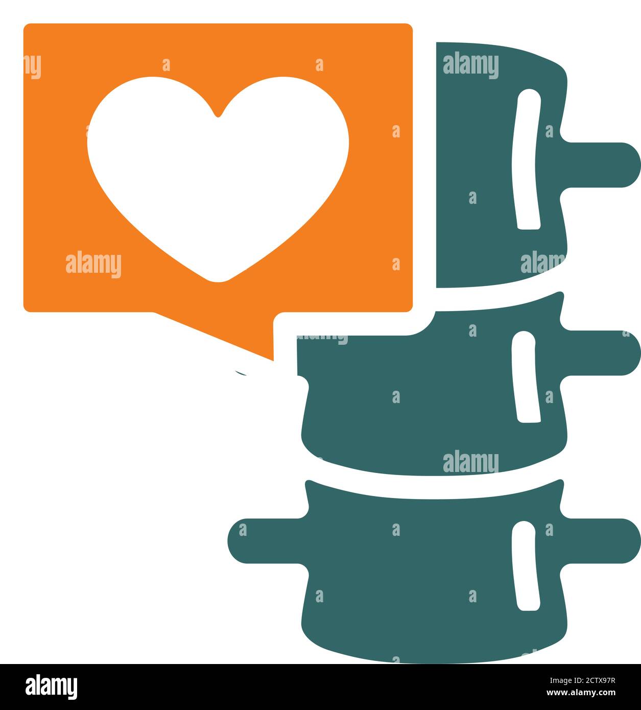 Spine with heart in chat bubble colored icon. Healthy spinal canal ...