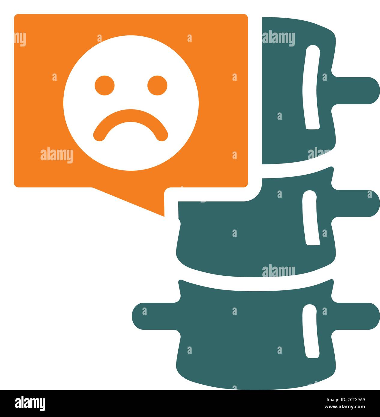 Spine with sad face in chat bubble colored icon. Diseased skeleton ...