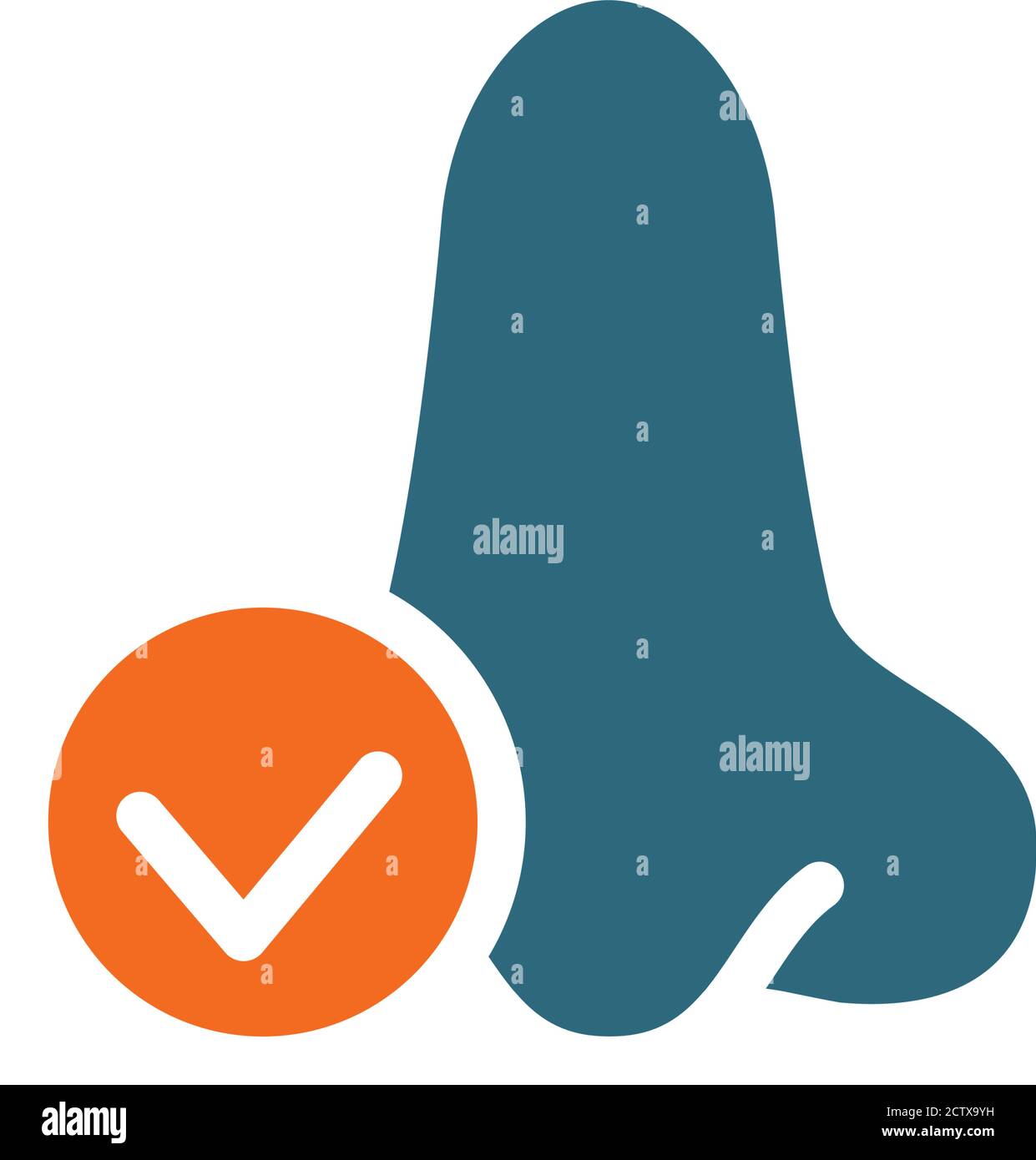 Nose with tick checkmark colored icon. Healthy olfactory organ symbol ...